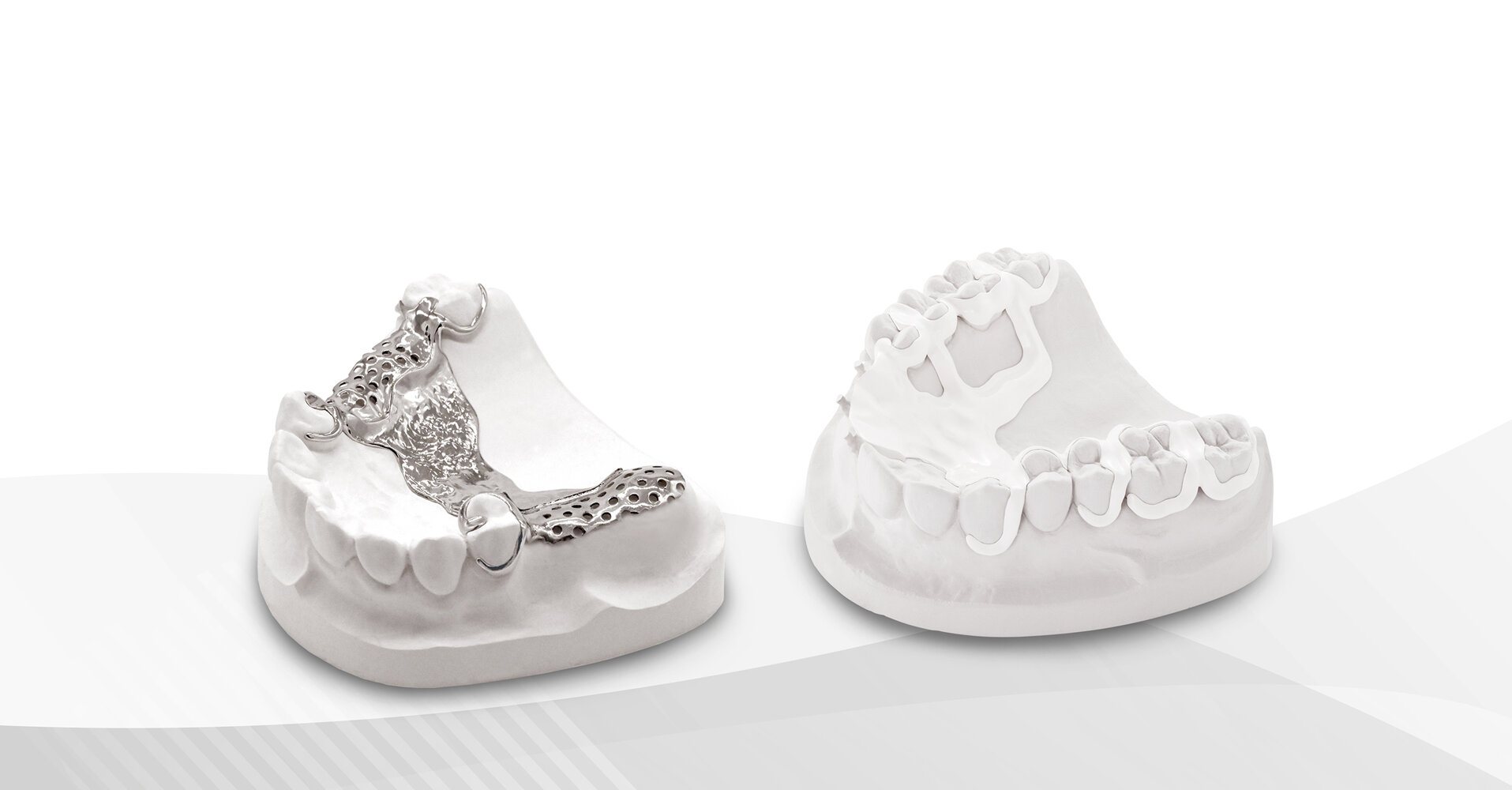 Variety of materials in partial framework (RPD): CoCr, titanium & PEEK